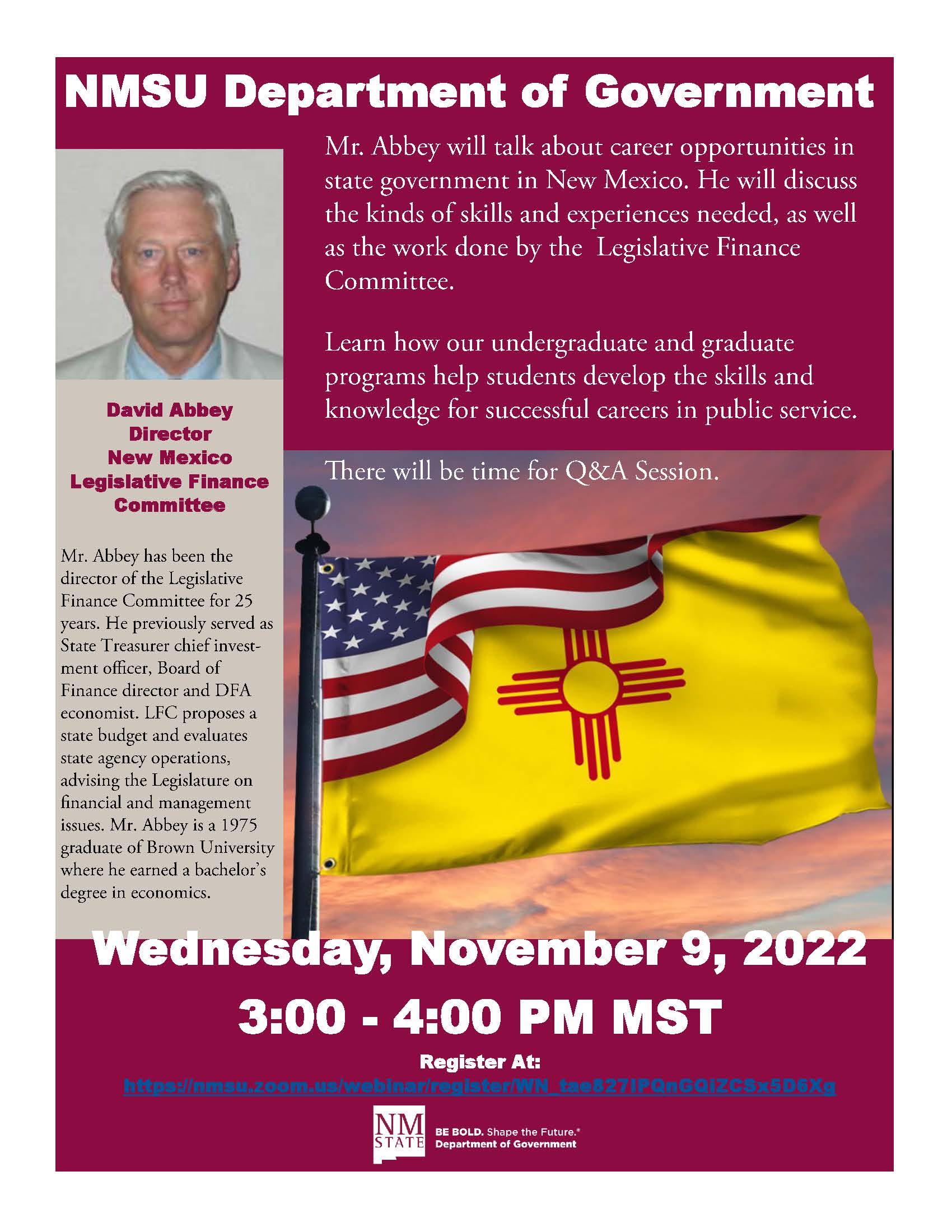 Webinar with David Abbey, Director, Legislative Finance Committee